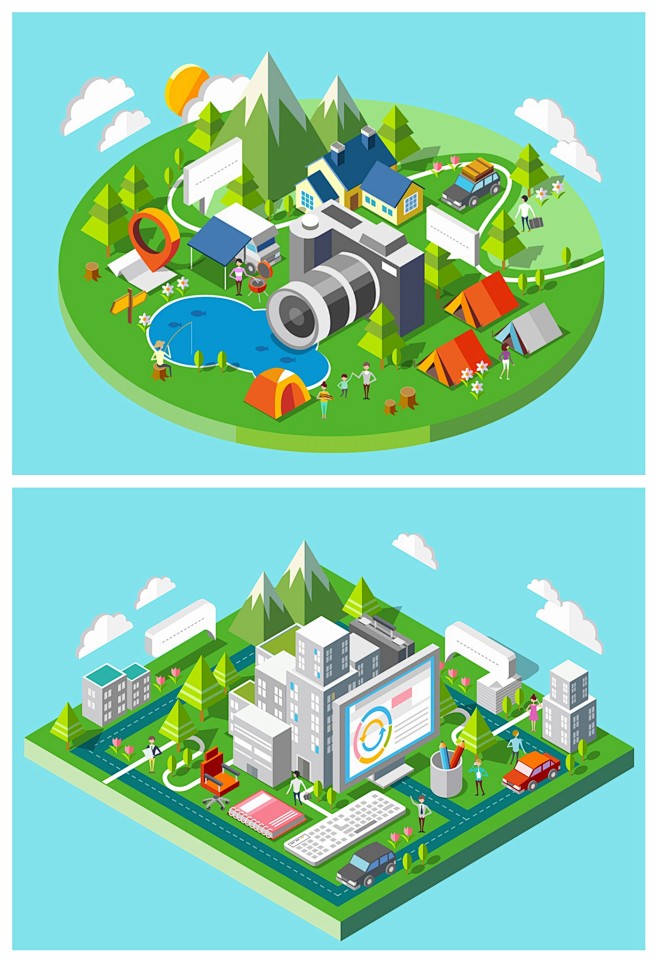 2,5D休闲旅游插画