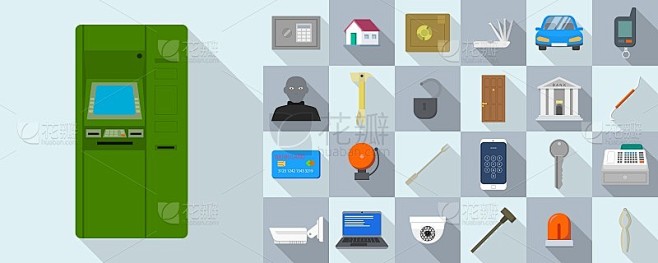 Burglar icons set, flat style
