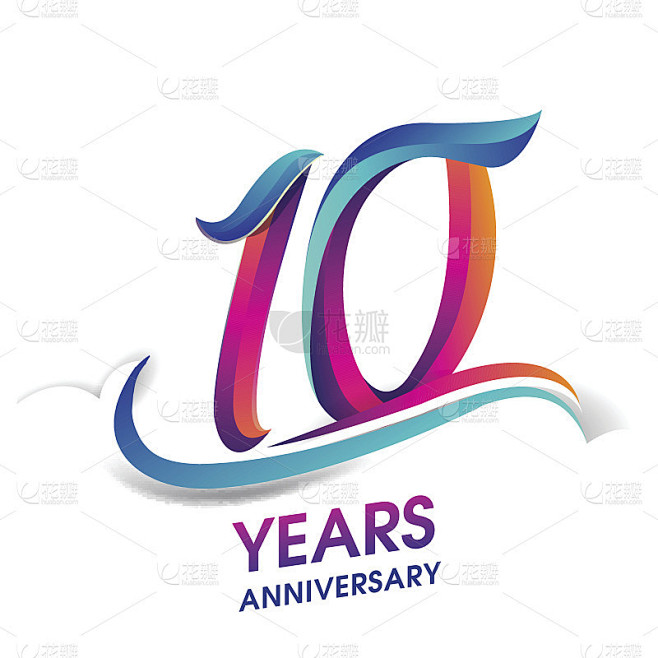 10周年庆典标志为蓝色和红色。