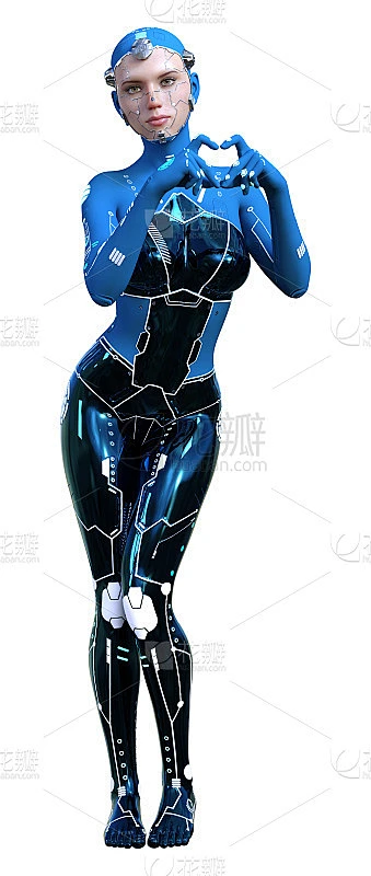 3d插图女性机器人在白色 花瓣网