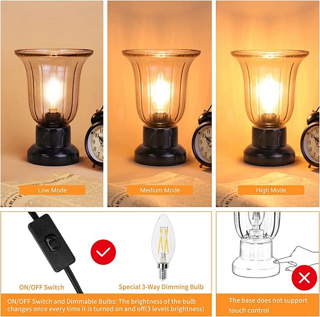 Table Lamp Vintage Tranditional with Gray Glass Lampshade, Small Table ...