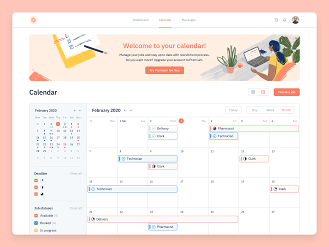 Calendar charts ecommerce simple finance interface marketplace deadlin