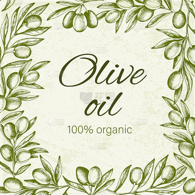 复古背景与绿色橄榄枝。