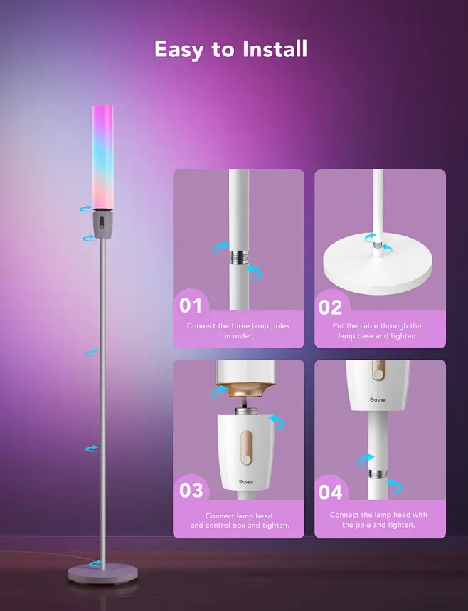 Govee RGBICWW Cylinder Floor Lamp : Govee RGBIC Floor Lamp, LED Corner Lamp with Wi-Fi App ...