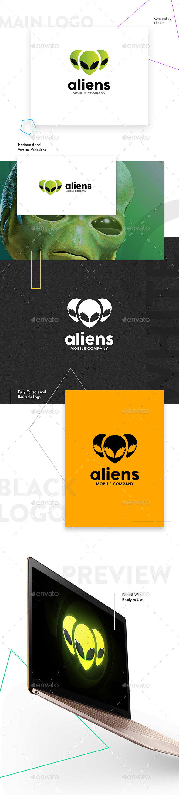 外星人的标志——对象标识模板Aliens Logo - Objects Logo Templates外星人,商业,头,人形,移动,空间,商店 ...