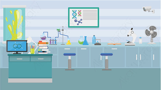 图片素材 03-lab-1实验室MG扁平卡通场景背景-附AE动态版-源库素材网
