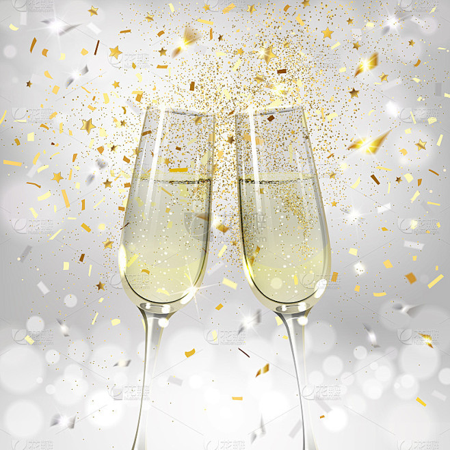 Glasses with Champagne on a Background of Confetti