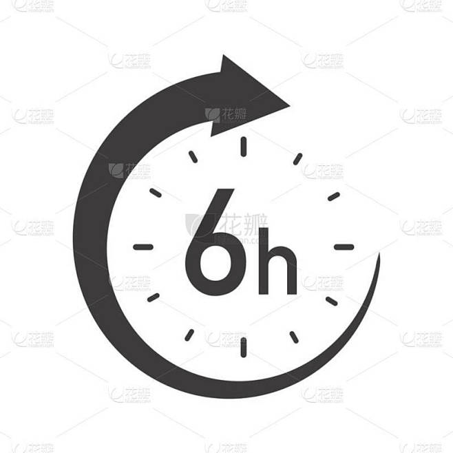 六小时圆形图标与箭头。黑白矢量符号.-花瓣网