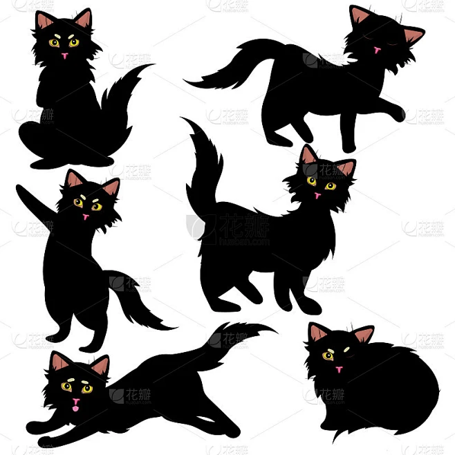 vector set of cats in various poses素材-花瓣网