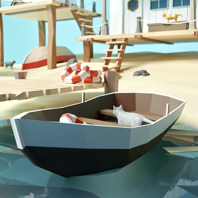 Low Poly Beach Scene-花瓣网