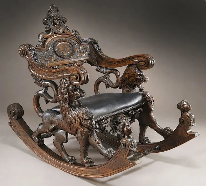 Columbian Exposition carved walnut Fantasy rocker-花瓣网