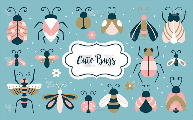 Cute bugs and beetles set.