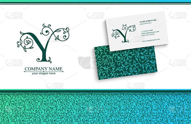 Premium Vector Y标志。Monnogram,刻字。无缝模式和名片。精英公司的个人标志或