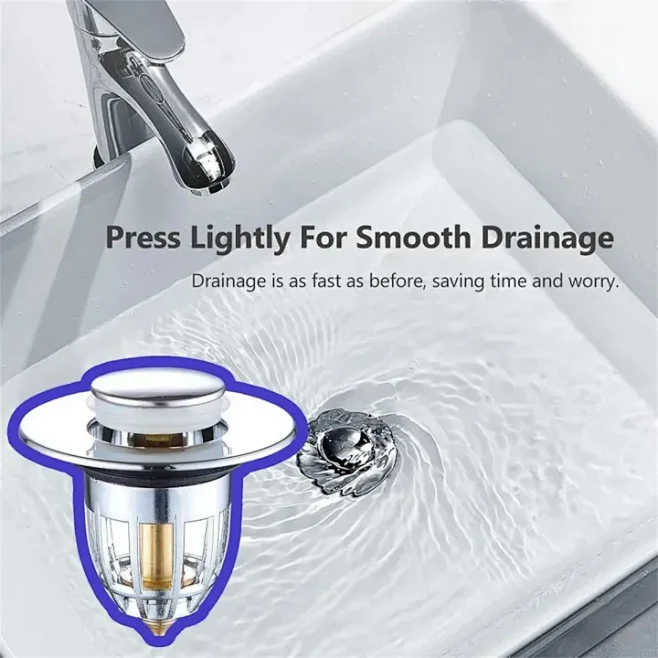 Universal Rebound Drain Plug Filter Basin Pop-up Chrome Sink Filter ...