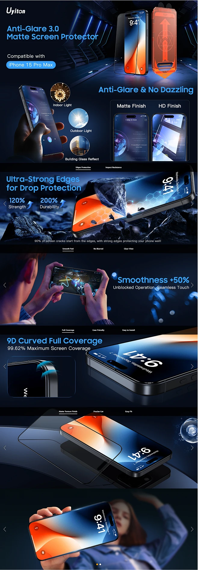 Amazon.com: Uyiton for iPhone 15 Pro Max Matte Screen Protector, Anti-Glare Anti-Fingerprint ...