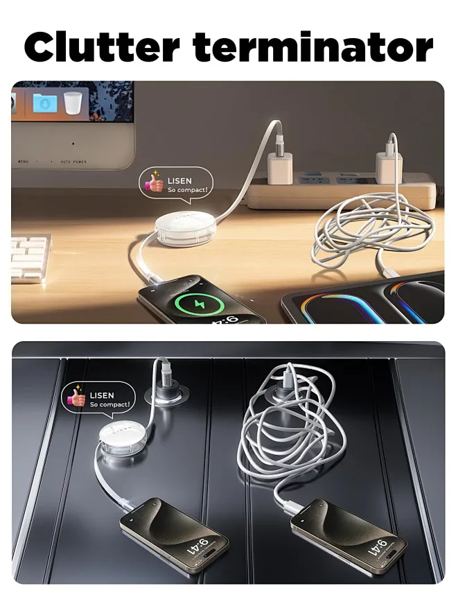 Amazon.com: LISEN 240W Retractable USB C Cable, Data Sync Retractable ...