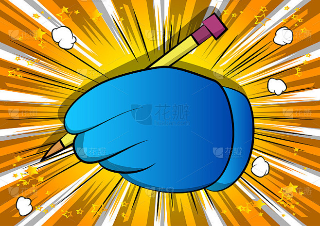 Cartoon hand writing with pencil.