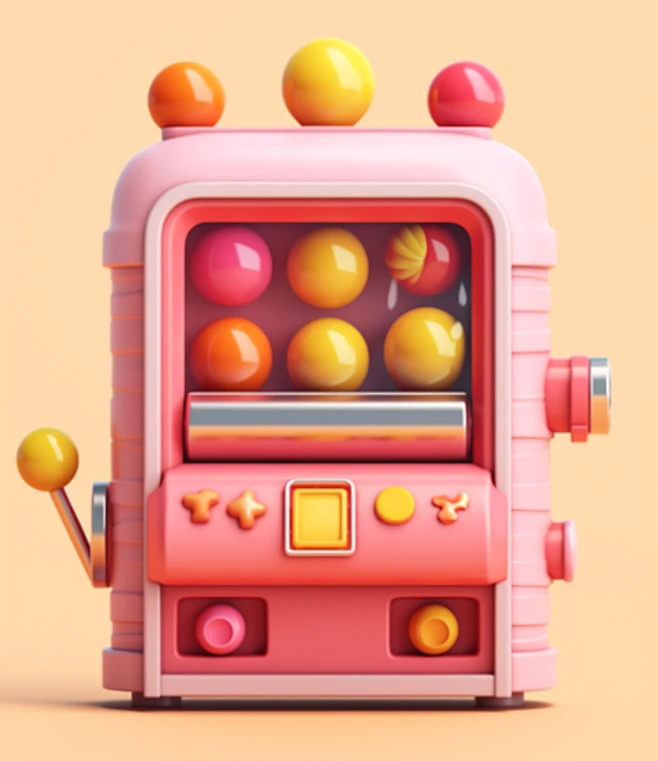 slot machine icon with various balls in it, in the style of kawaii ...