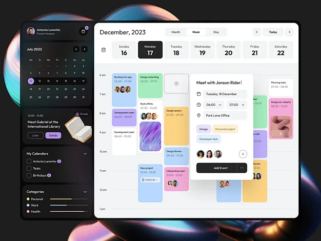 Calendar Dashboard Design Concept admin admin panel calendar calendar ...