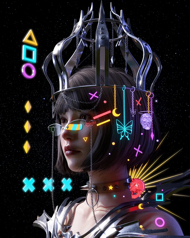 color cyber dark Nature potrait-花瓣网