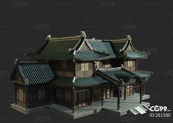 PBR 古代建筑 古建 临街店铺 商铺 城市大厅 衙门 六扇门 官府大厅 主建筑-cg模型免费下载-CG99-花瓣网