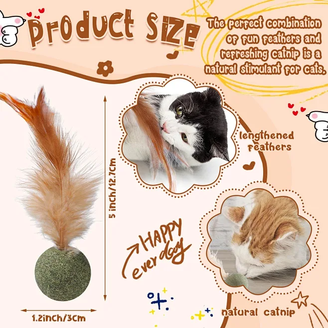 Amazon.com : HyDren 6 Pcs Interactive Cat Toy Catnip Feather Ball ...