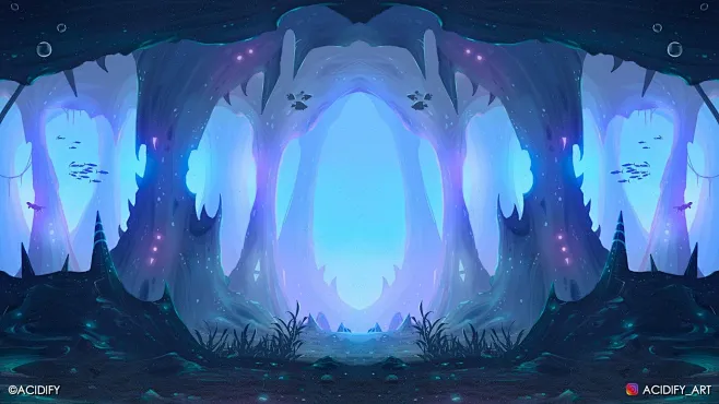 Underwater (Fantasy Cave / Symmetry Landscape / Concept Art)-花瓣网