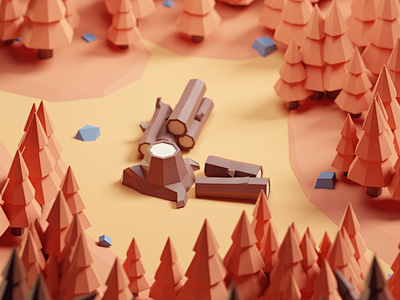 36 Days of Type 2020 L forest wood log low poly isometric b3d blender-花瓣网