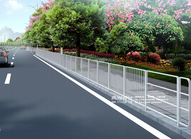 道路景观设计3a人行隔离护栏（港式 ） 道路园林景观效果图