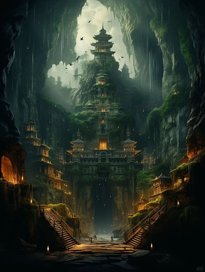 九层妖塔｜midjourney｜创意概念海报 小红书图片国风场景图片素材 花瓣网 