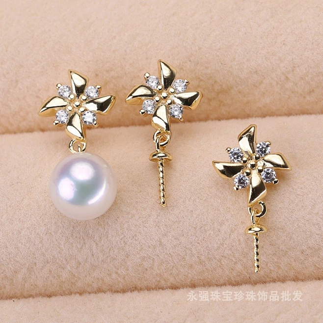 s925纯银两件套配件 diy手工制作珍珠风车吊坠项坠不含链耳钉配件-淘宝网-花瓣网