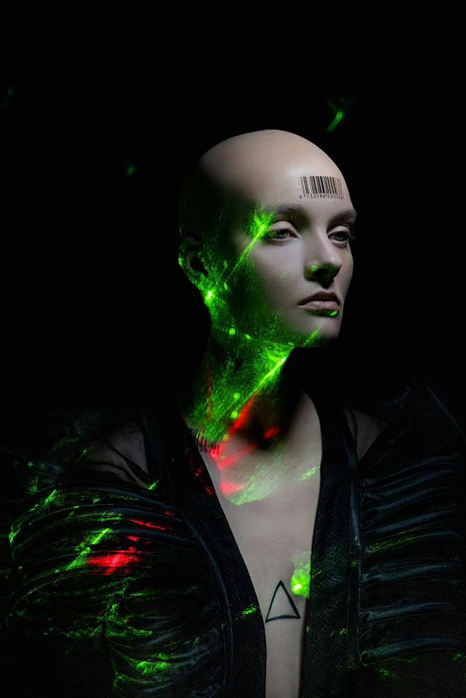 neon bold alien portrait bar code cover lazar studio art future-花瓣网