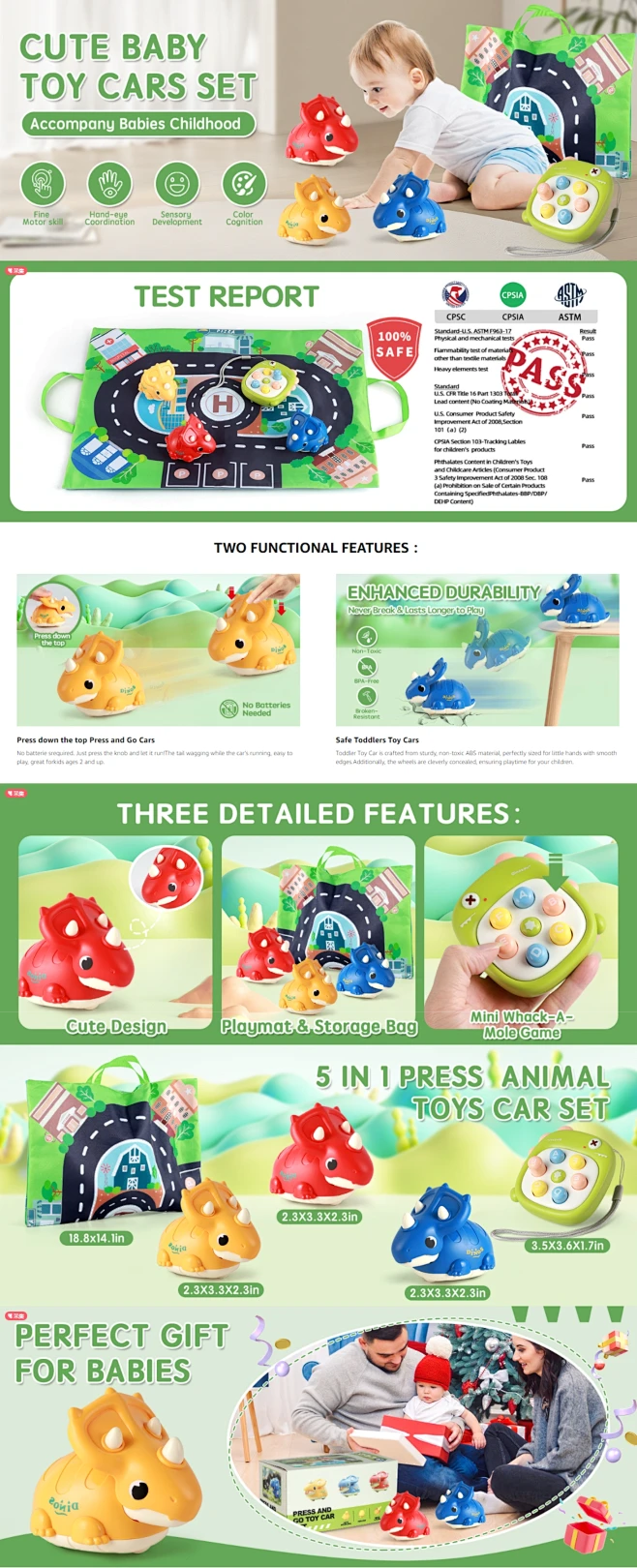 Amazon.com: elfish kids Press and Go Car Toys for Toddlers 1-3, 5 Pack ...