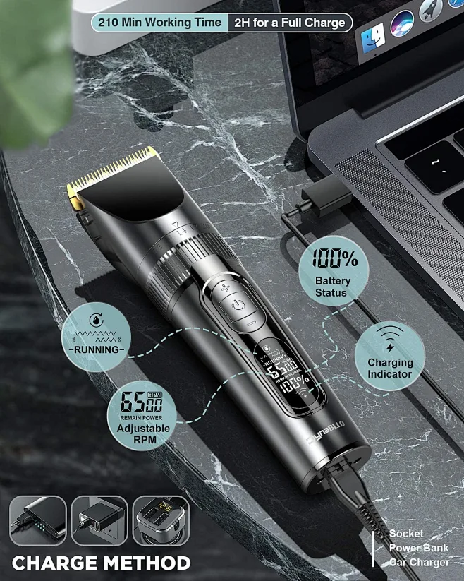 Professional Hair Clippers for Men Cordless, DynaBliss HG4000 Electric Mens Hair Trimmer Set ...