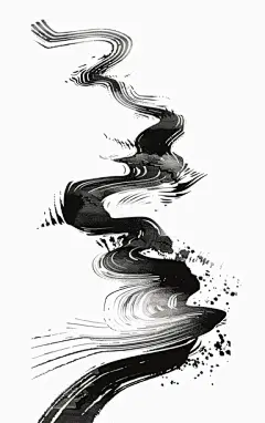 A simple ink drawing of stream, ups and downs, Chinese ink painting ...