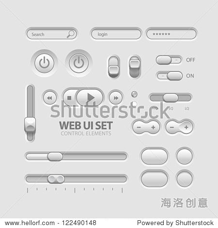 Light Web UI Elements Design Gray. Elements: Buttons, Switchers, Slider-物体,符号/标志-海洛创意（HelloRF ...