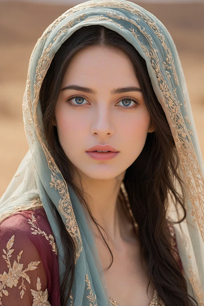 This image shows a close-up of an ethereal-looking young woman with ...