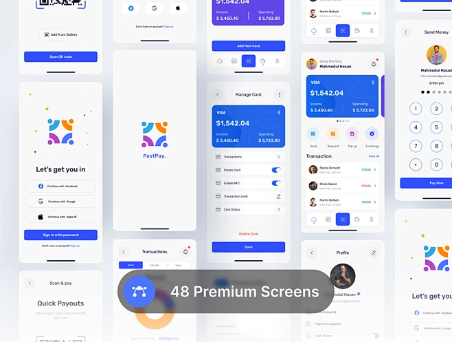 金融科技支付扫码钱包APP移动界面UIKit套件模板figma设计素材-淘宝网-花瓣网