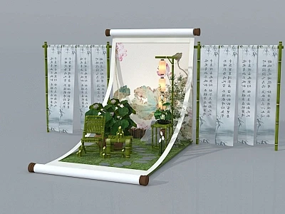 新中式美陈3D模型-花瓣网