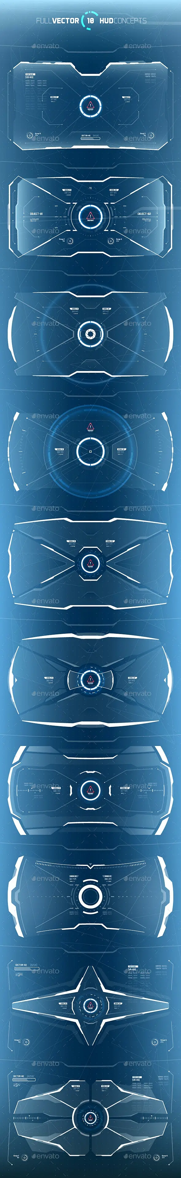 Conceptual 10 Futuristic Hi-Tech HUD Set - Vectors -花瓣网