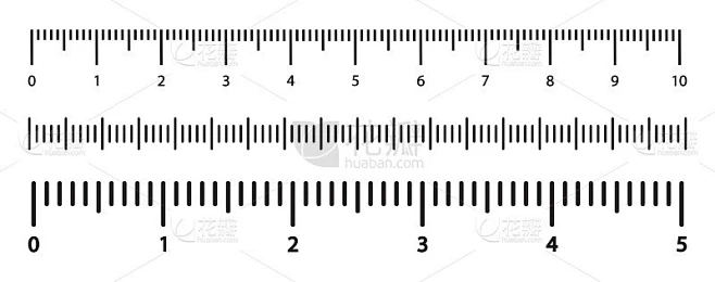 测量矢量比例尺，标记标尺隔离在白色背景上。有不同测量单位的水平标尺。素材-花瓣网