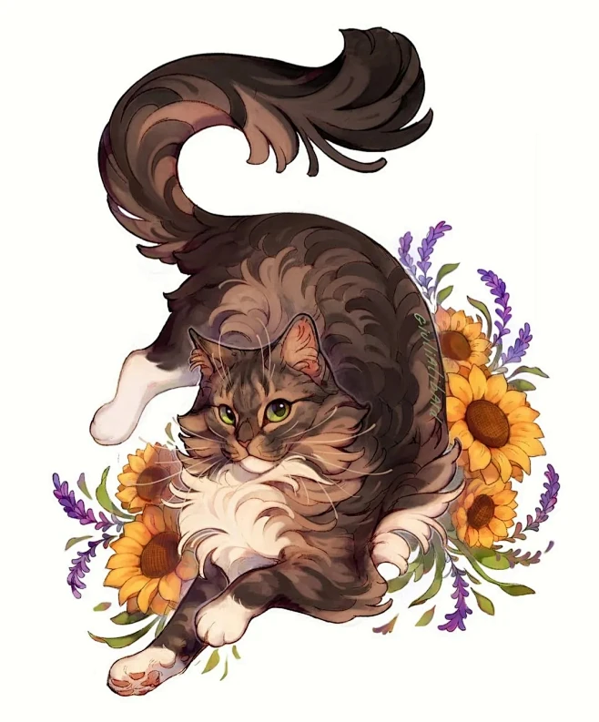 Giulialibard 作品的主题大多是猫狗狮虎等等动物，灵动飘逸的体态，还有对毛发的独特画法，给人软绵蓬松的感觉。-花瓣网