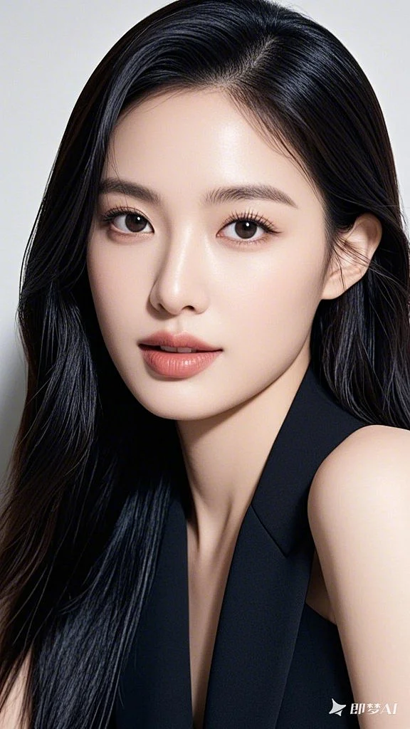 美女 五官精致 纯色背景 深邃眼眸 浅唇色 半身无遮挡 高级感 现代风格 朴素大方 中景 化妆品模特 花瓣网