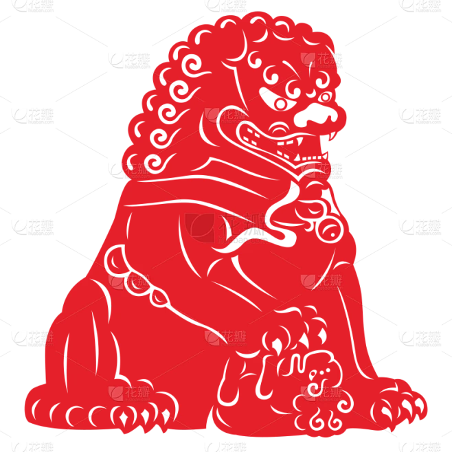 剪纸画-石狮子元素素材-花瓣网