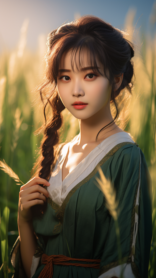 buthris_In_the_green_wheat_field_stands_a_beautiful_Chinese_gi_675f2f22 ...