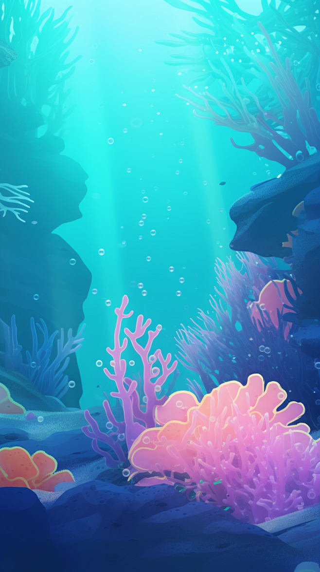 D118_Undersea_World_Coral_Kelp_Cute_Blue_Underwater_world_scene ...
