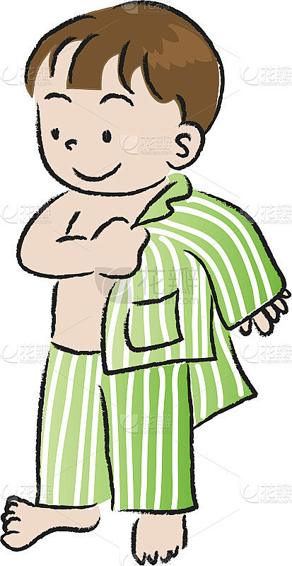 矢量卡通男孩在换睡衣