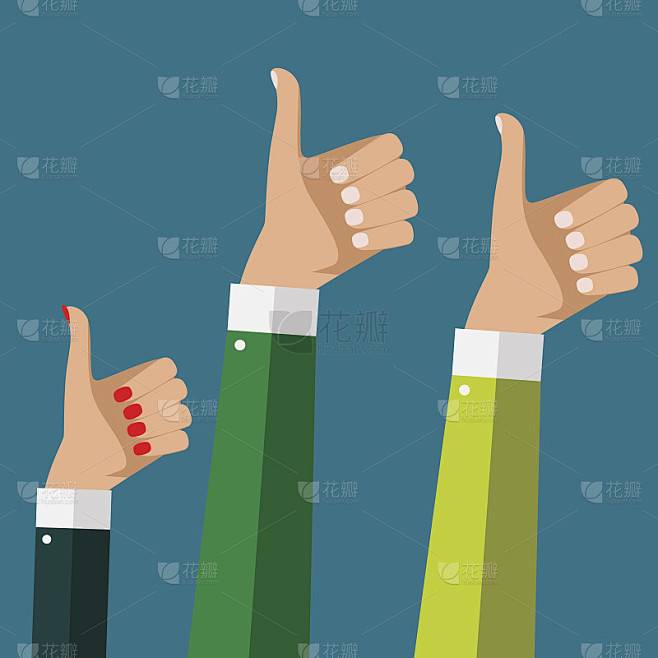 平面设计为背景竖起大拇指。矢量图
