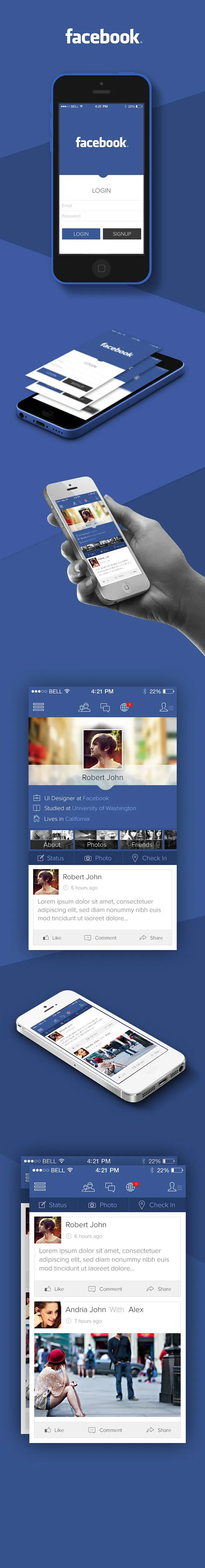 通过@Behance Facebook的iOS7重新设计 - http://www.behance.net/gallery/Facebook-IOS-7重新设计，Concept ...