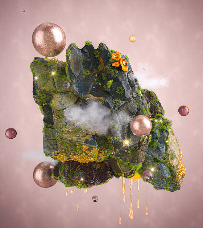 3D 3dart abstract artwork c4d CGI grass pattern stones texture